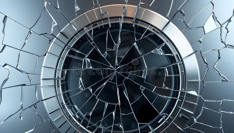 Shattered Security: a 3D Render of a Broken, Metallic, Circular Glass ...