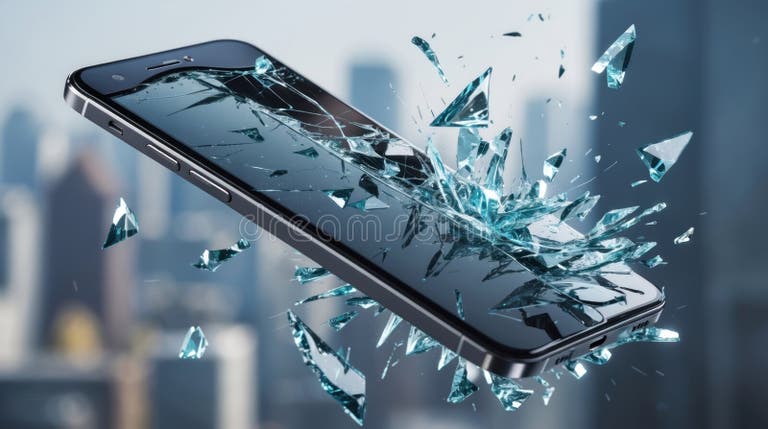 Shattered Smartphone Screen with Exploding Glass Fragments, Technology ...