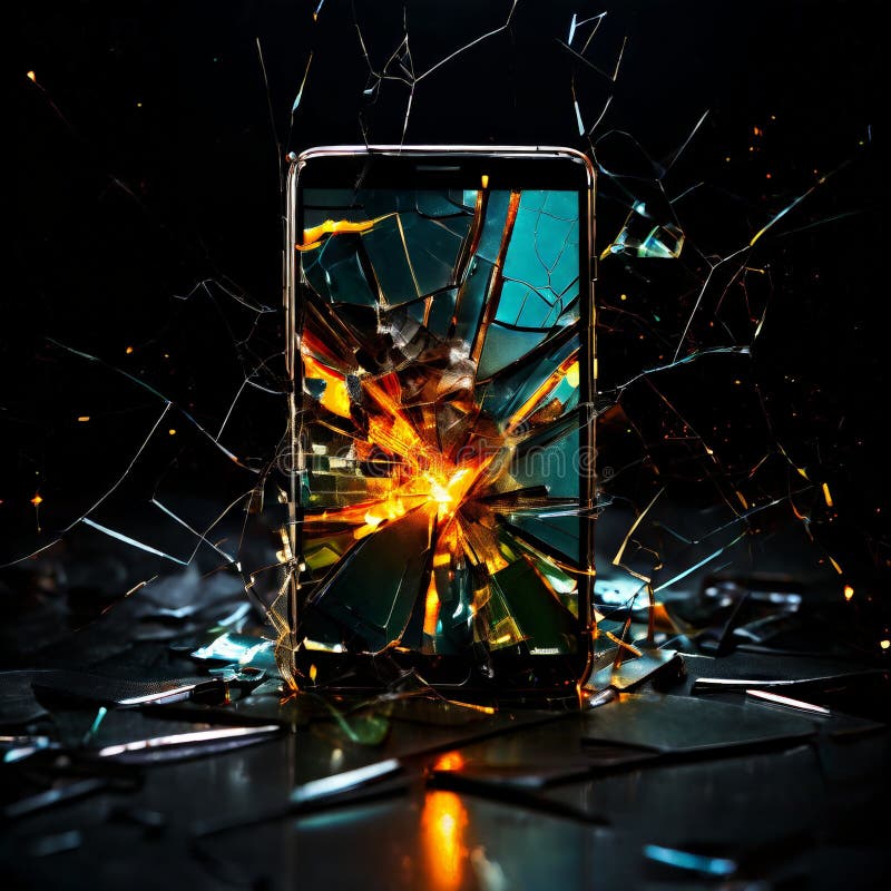 Shattered Smartphone Screen with Glowing Shards Stock Photo - Image of ...