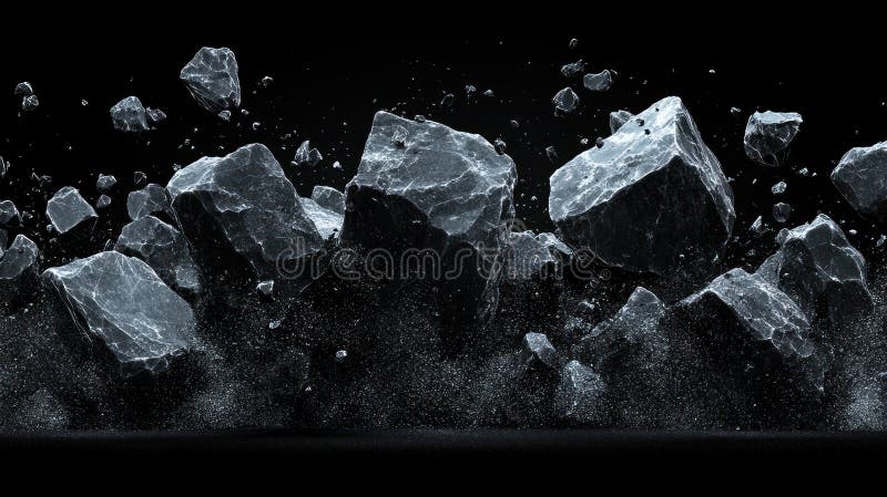 Shattered Rocks on Black Background Stock Illustration - Illustration ...