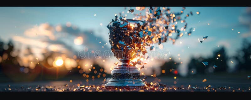 Shattered Trophy Symbolizing Failure and Defeat in a Dramatic Sunset ...