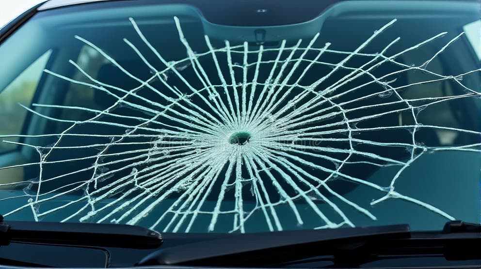 Shattered View: Damaged Windshield Symbolizing Insurance Claim ...