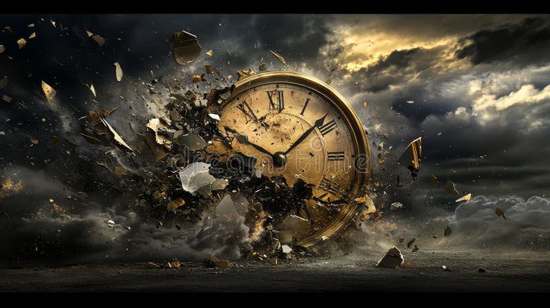 Shattered Vintage Clock in Dramatic Stormy Scene Stock Photo - Image of ...