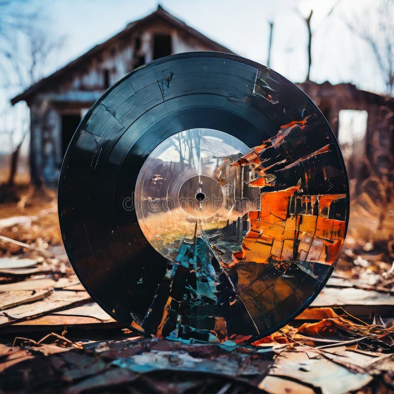Shattered Vinyl Record in Abandoned Setting Stock Image - Image of ...