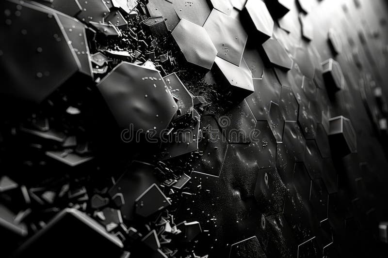 Shattered Wall in Black and White Stock Image - Image of grunge ...