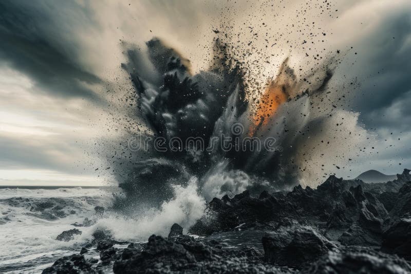 Shattering Black Charcoal Falling Rocks Explosion. Generate Ai Stock ...