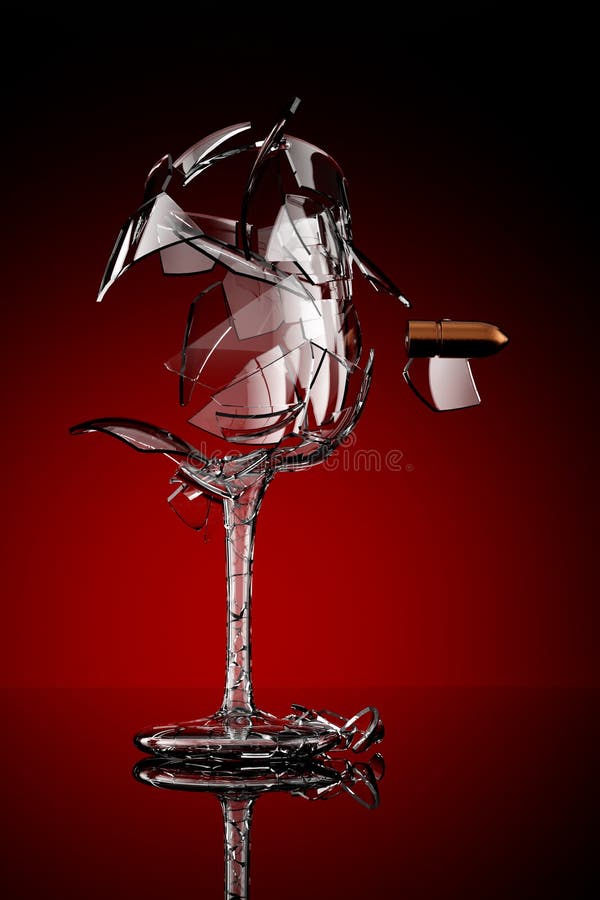 Shattering Breaking Wine Glass with a Bullet - 3D Illustration Render ...