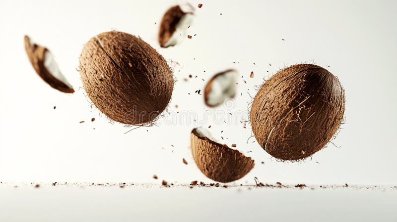 Exploding Coconuts Brown Tropical Fruit Pieces Shattering White ...