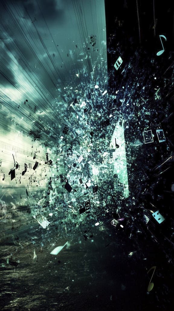 Shattering Glass Effect with Music Notes Flying Outward Stock ...