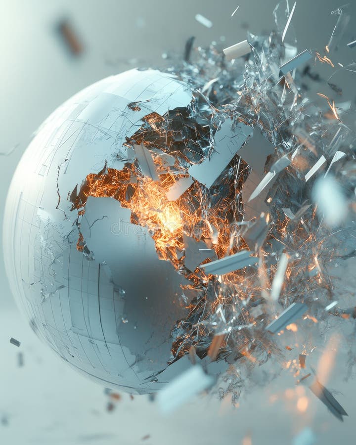 Shattering Glass Globe with Emanating Light Stock Illustration ...