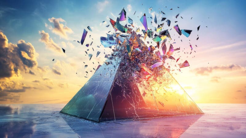 Shattering Glass Pyramid at Sunset Stock Illustration - Illustration of ...