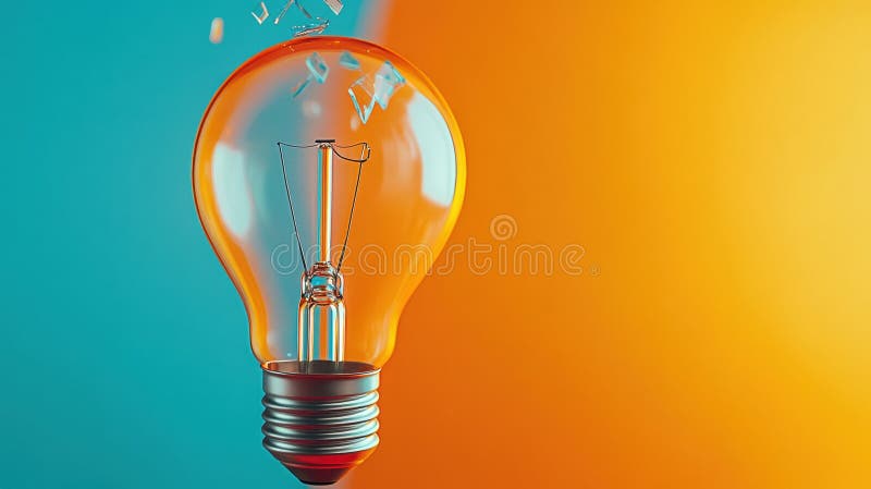A Shattering Light Bulb Against a Vibrant Blue and Orange Background ...
