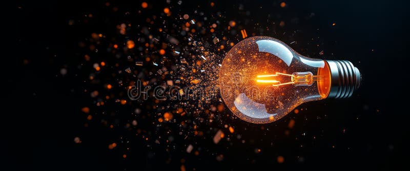 Shattering Light Bulb with Glowing Particles Stock Photo - Image of ...