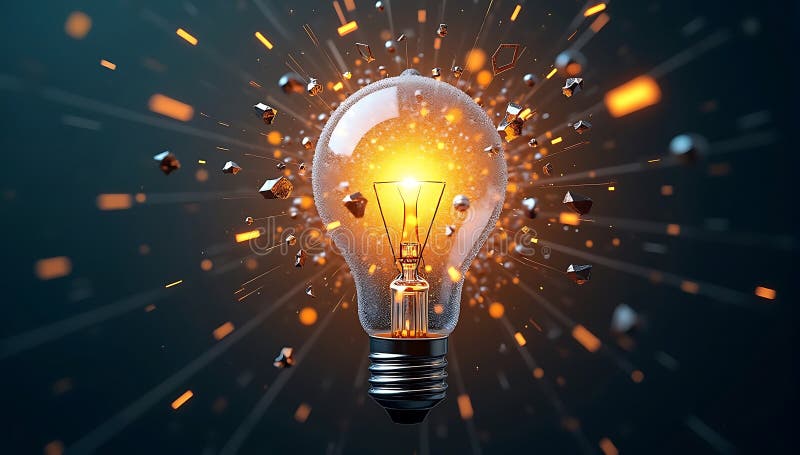 A Shattering Lightbulb with Abstract Icons and Symbols Bursting Out ...
