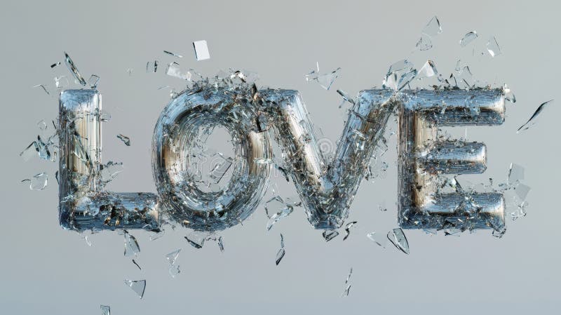 Shattering Love: Conceptual 3D Render of Cracked Glass Letters Stock ...