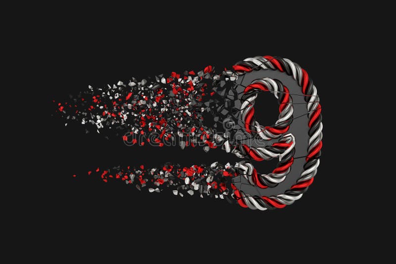Shattering Number 4 3D Realistic Raster Illustration. Alphabet Number ...