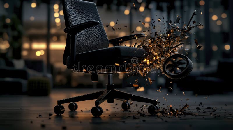 Shattering Office Chair Explosion Modern Workspace Visual Art Nighttime ...