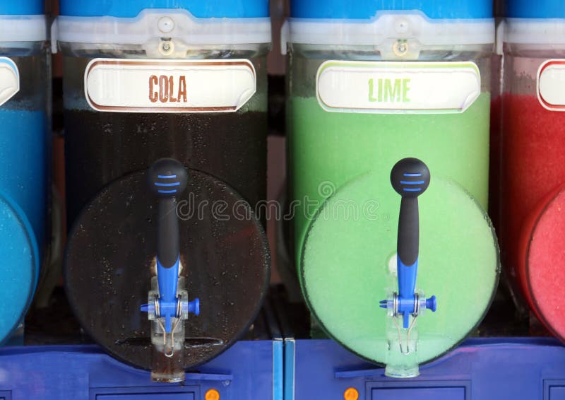 Shave Ice Machine with Many Cola and Lime Flavors Stock Image - Image ...