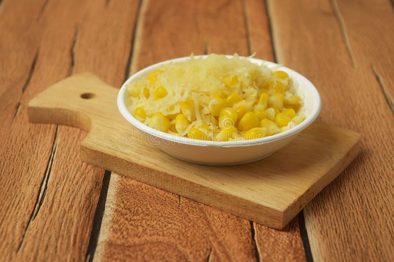 Shaved Corn Sprinkled with Cheese and Sweet Milk Stock Photo - Image of ...