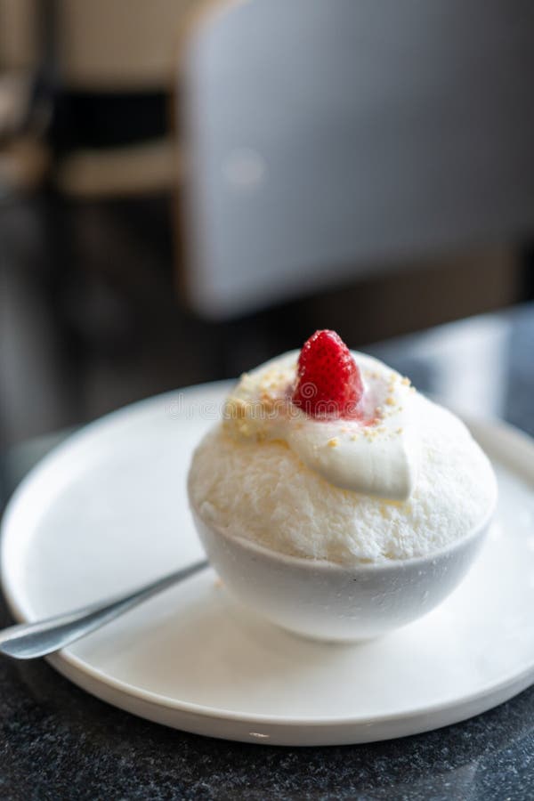Shaved Ice or Bingsu with Strawberry on Top Stock Image - Image of cafe ...
