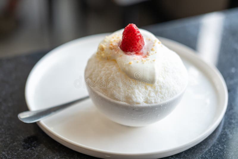Shaved Ice or Bingsu with Strawberry on Top Stock Photo - Image of ...