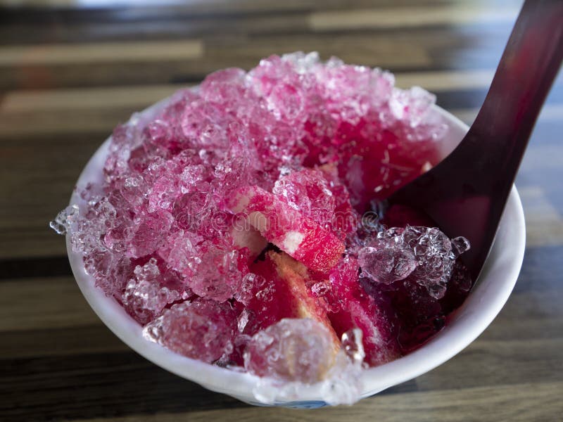 Shaved Ice on Bread Include Grenadine in Cup Stock Photo - Image of ...