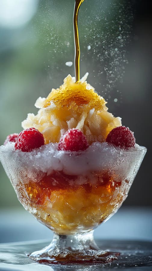 Shaved Ice Dessert with Syrup. Stock Photo - Image of strawberry, bowl ...