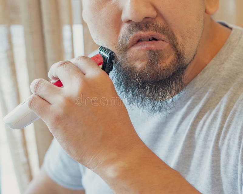 Shaving Beard with Electric Razor Machine Stock Photo - Image of human ...