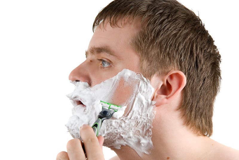 Funny Man Shave Face Full of Shaving Cuts Isolated Stock Photo - Image ...