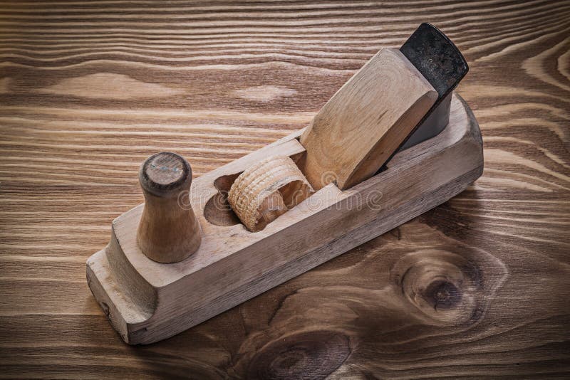 Shaving Plane on Vintage Wooden Board Construction Concept Stock Photo ...