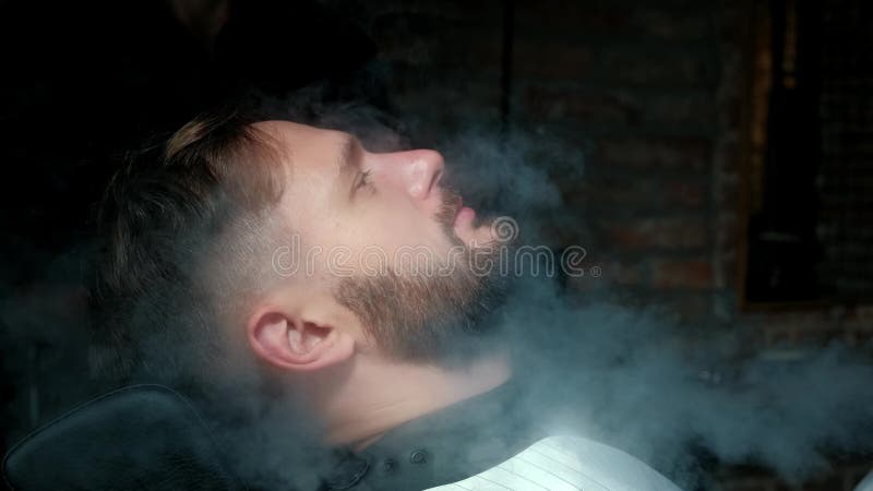 Shaving Process of Beards in Barbershop. Steam Shave Stock Video ...