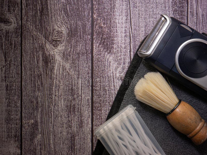 The Shave and Brush on Wood Table Men Concept Stock Photo - Image of ...