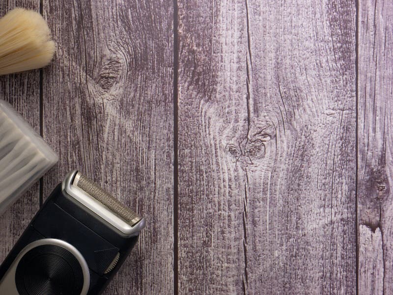 The Shave and Brush on Wood Table Men Concept Stock Photo - Image of ...