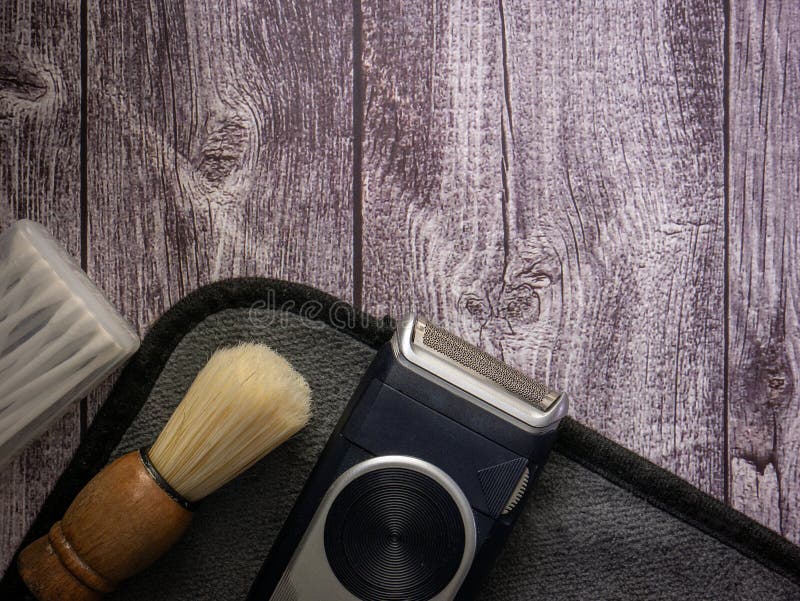 The Shave and Brush on Wood Table Men Concept Stock Image - Image of ...