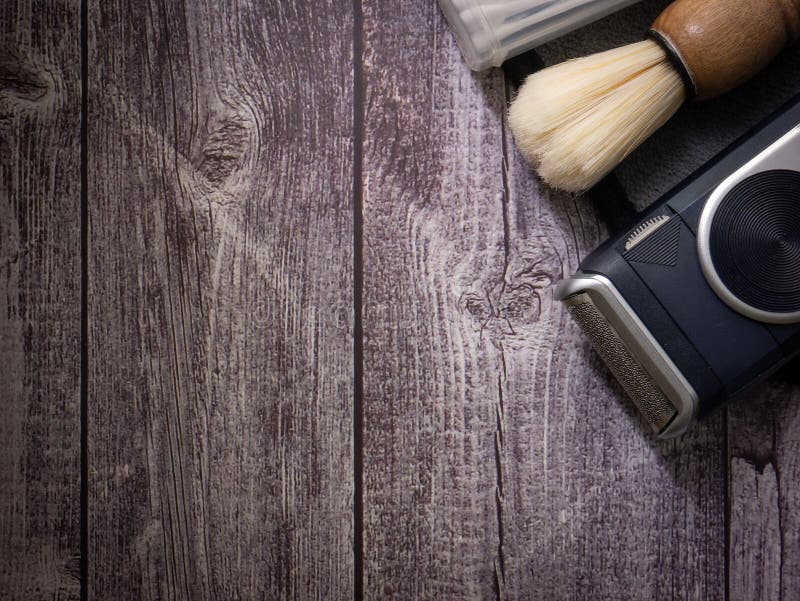 The Shave and Brush on Wood Table Men Concept Stock Image - Image of ...