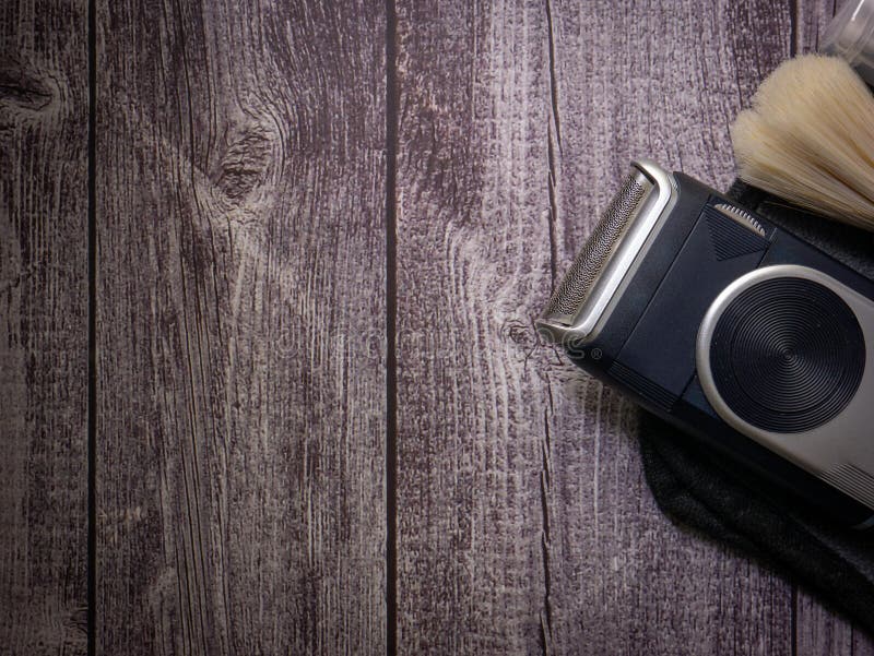 The Shave and Brush on Wood Table Men Concept Stock Photo - Image of ...