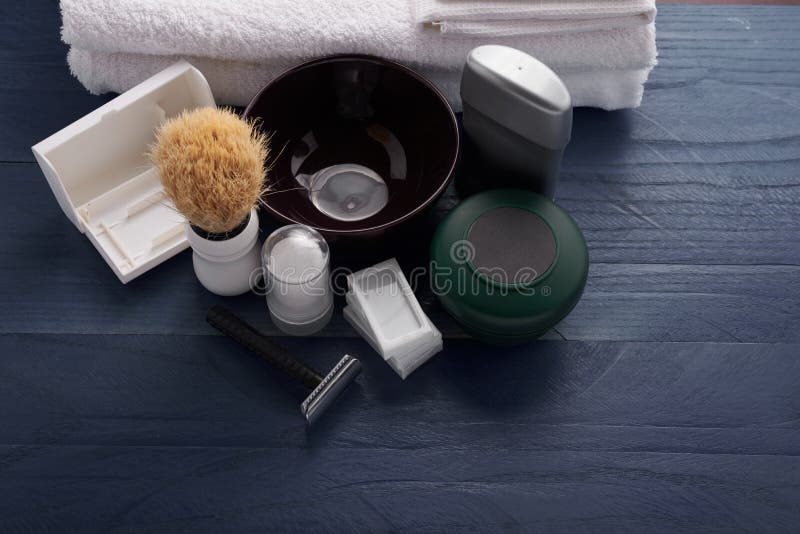 Shaving Products for Men on the Table Stock Image - Image of brown ...