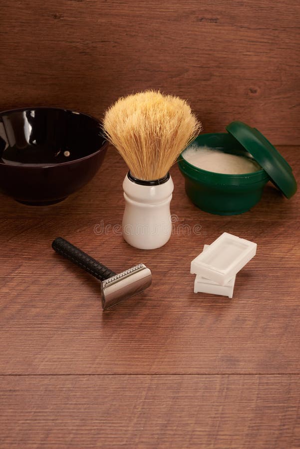 Shaving Tools on a Wooden Surface Stock Image - Image of copy, care ...