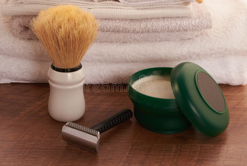 Shaving Tools on a Wooden Surface Stock Image - Image of bowl, hygiene ...