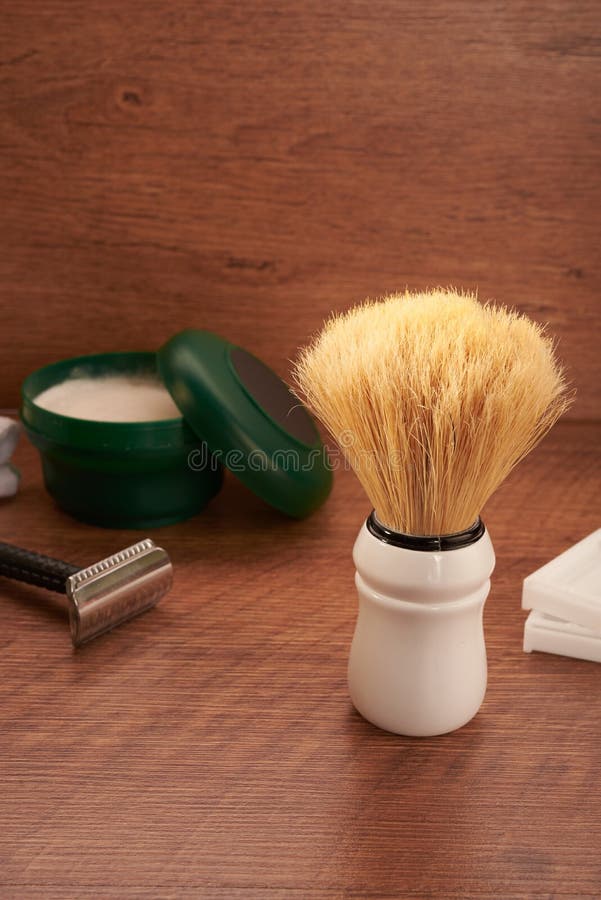 Shaving Tools on a Wooden Surface Stock Image - Image of barber, care ...