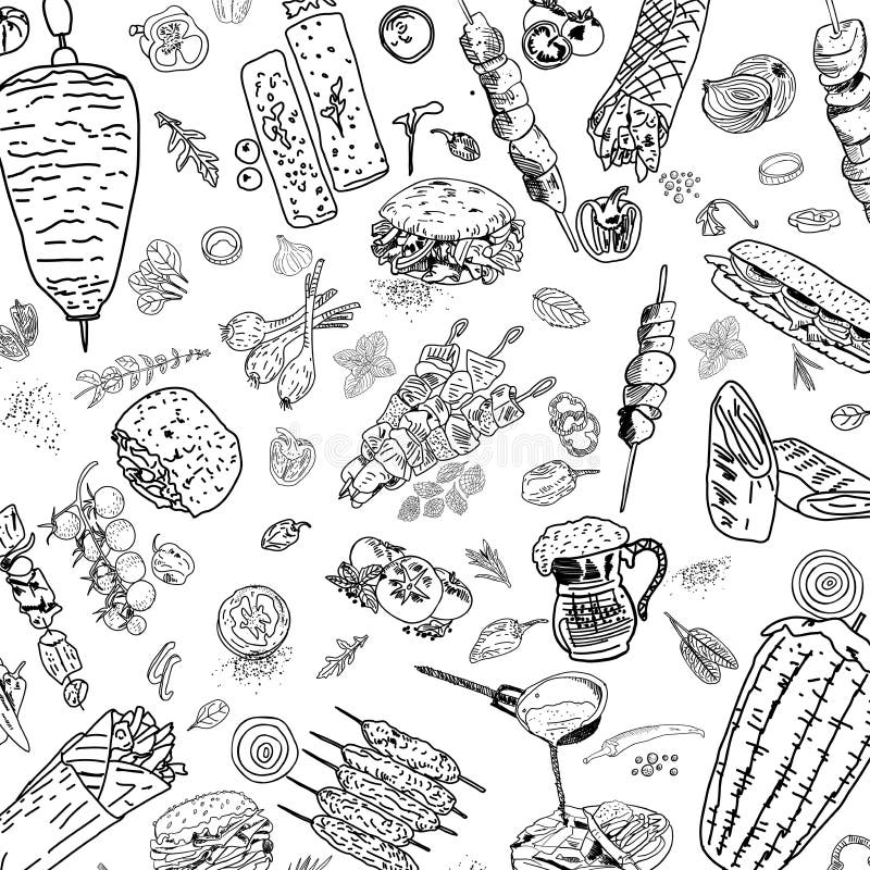 Shawarma Seamless Pattern. Vector. Stock Vector - Illustration of doner ...