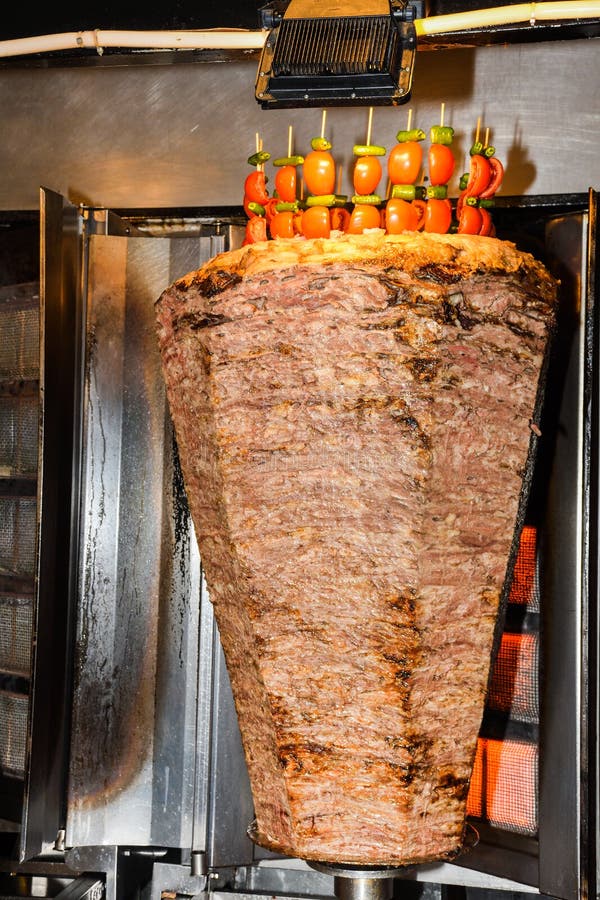 Shawarma, Roasted on a Slowly-turning Vertical Rotisserie or Spit ...