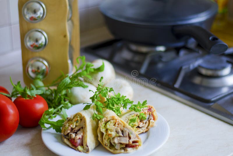 Shawarma at home stock photo. Image of dinner, fresh - 213476774