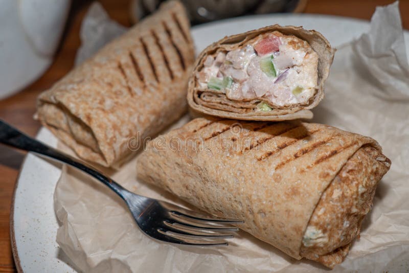 Shawarma in Lavash with Chicken and Vegetables at Home Stock Image ...