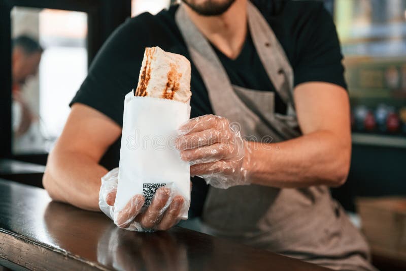 Shawarma Man is Indoors, Conception of Street Food Stock Illustration ...