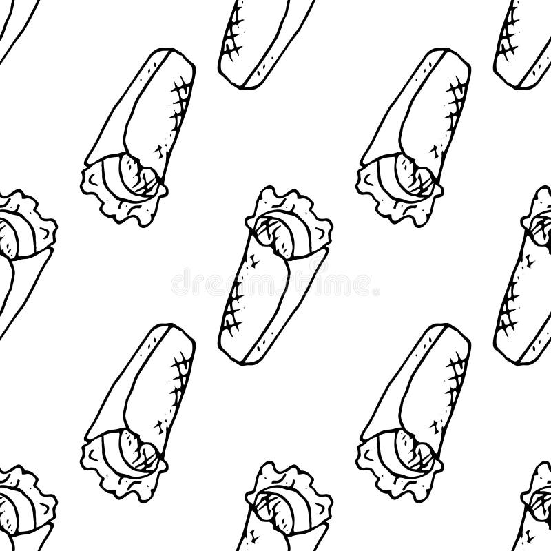 Shawarma Pattern. Seamless Pattern of Hand-drawn Shawarma, Meat with ...