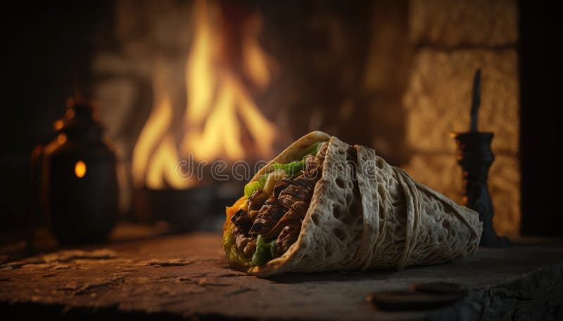 Shawarma on Stone, Blurred Background, Rustic Pub. Generative AI Stock ...