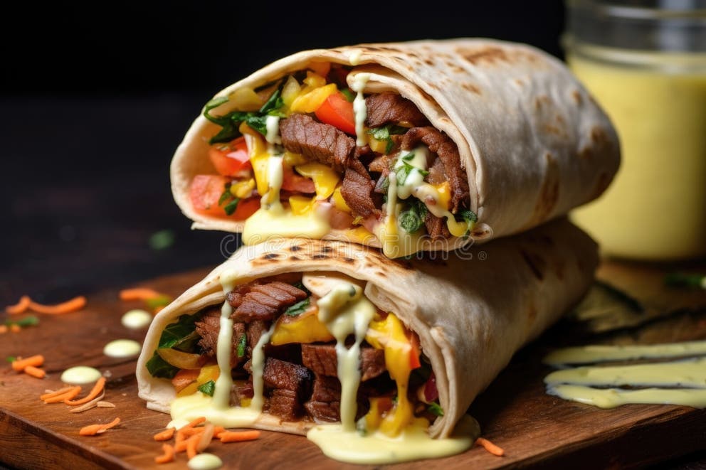 Shawarma Wrap with Dripping Sauce Stock Illustration - Illustration of ...