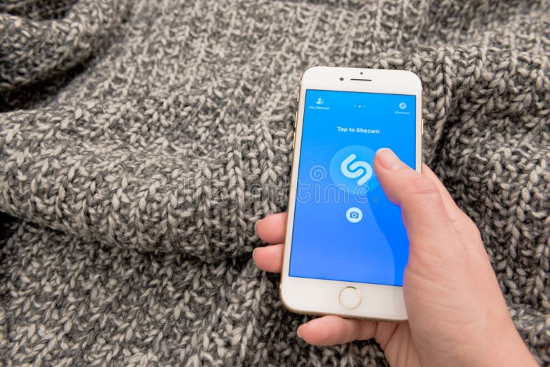 Shazam Mobile Application on Screen of Apple Iphone 7 Editorial Photo ...