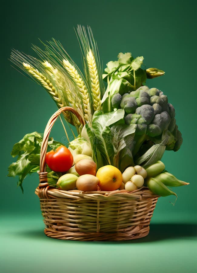 Sheaf of Wheat and Basket of Vegetables Stock Illustration ...